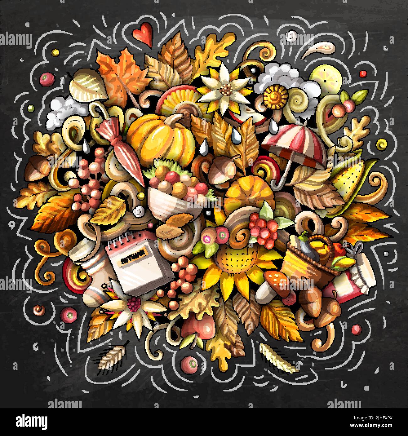 Autumn nature cartoon doodle illustration Stock Vector Image & Art - Alamy