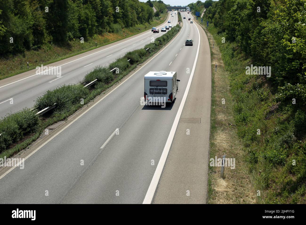 Caravan combination on the motorway Stock Photo - Alamy