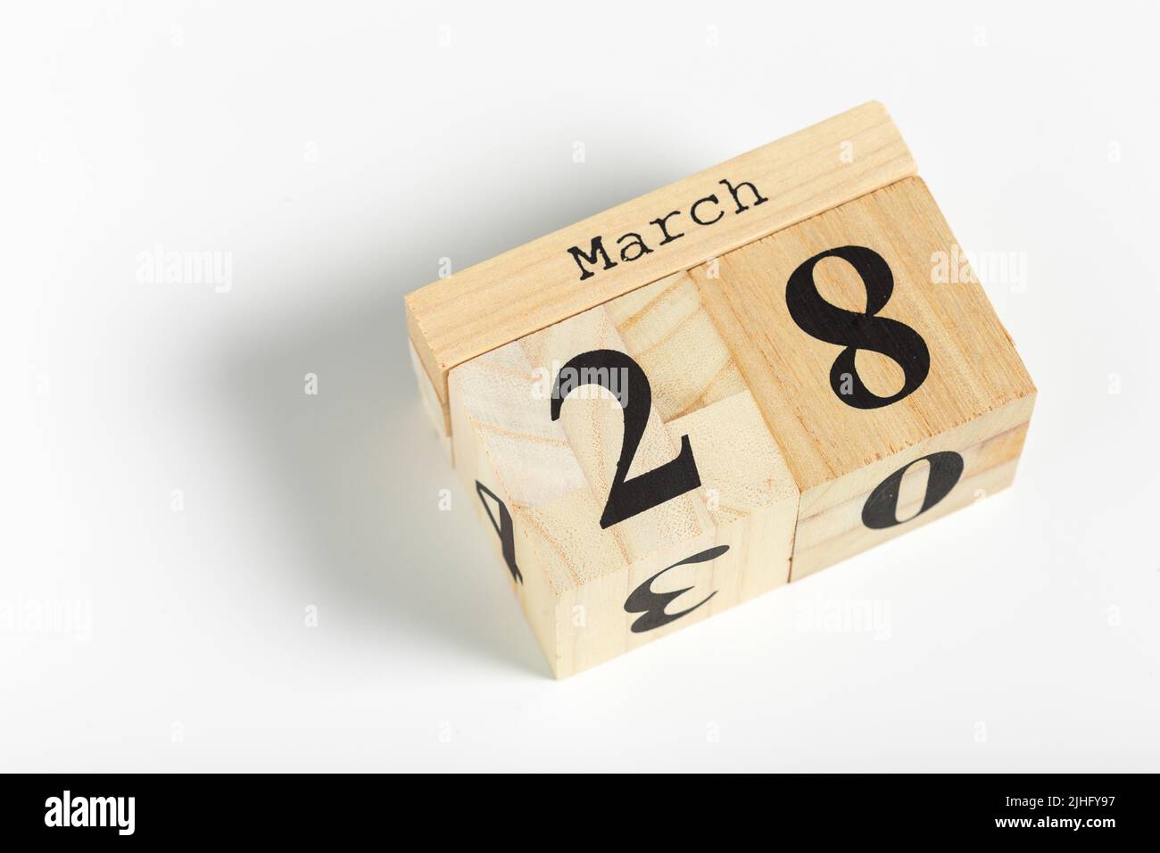 Wooden cubes with date on white background. 28th of March Stock Photo ...