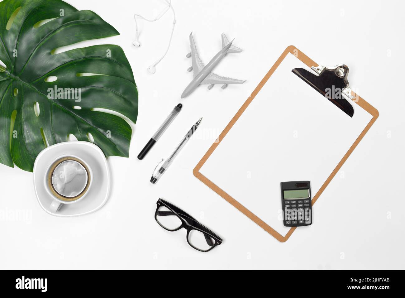 Blank office desk background with copy space for your text. Top view ...