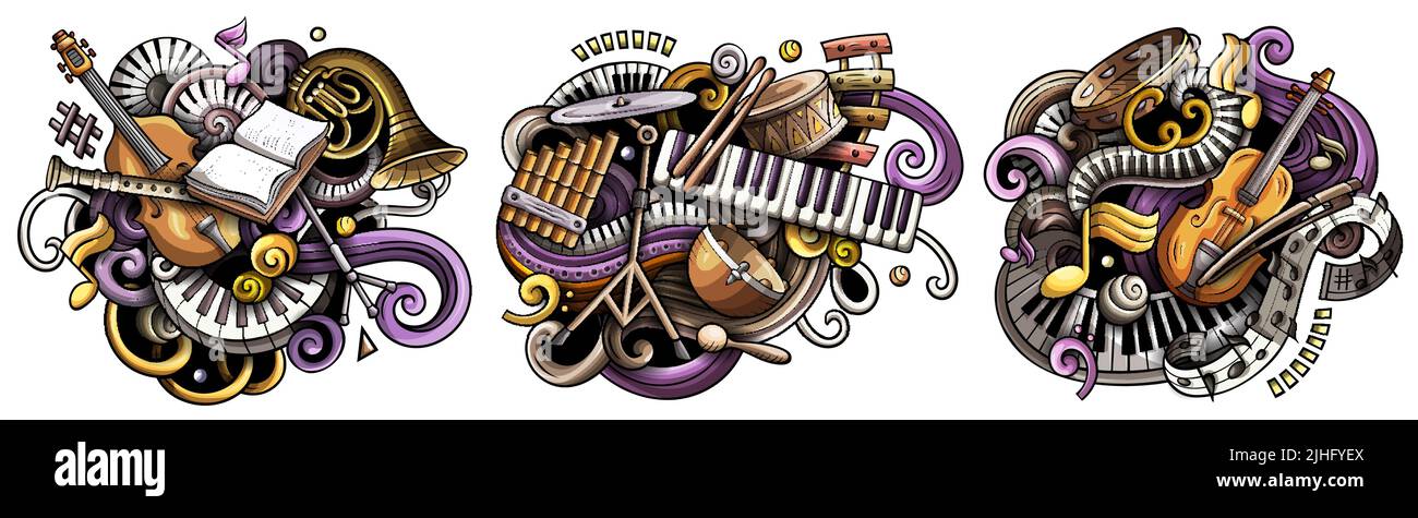 classical music cartoon vector doodle designs set Stock Vector Image ...