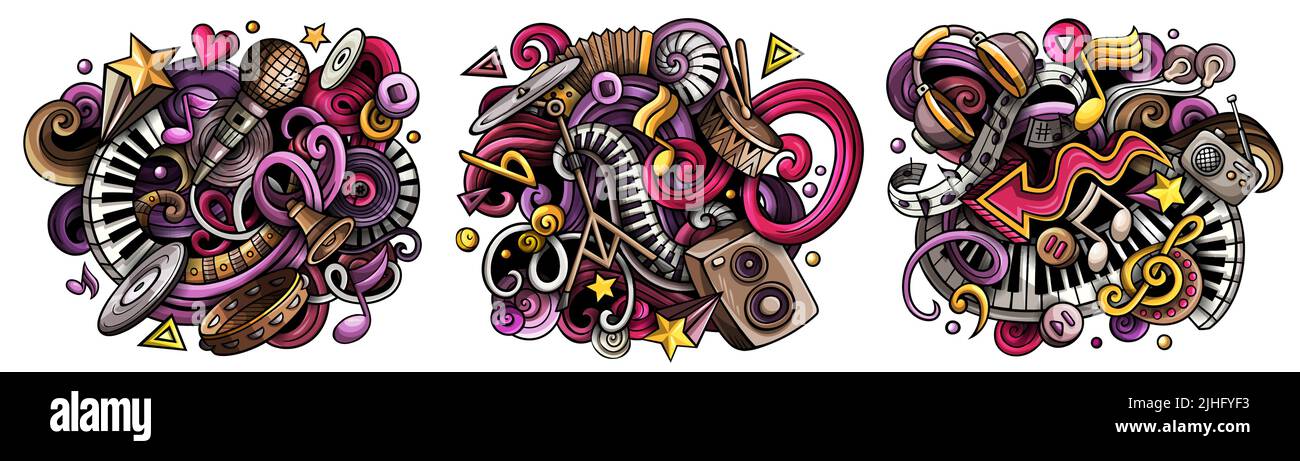Music cartoon vector doodle designs set Stock Vector Image & Art - Alamy