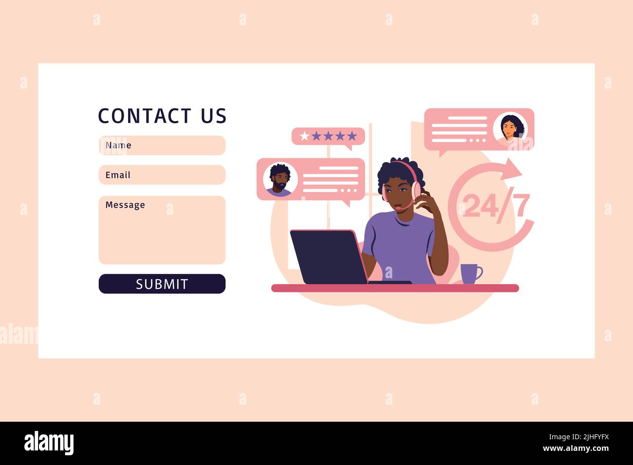Customer service concept. Contact us form web. African woman with ...