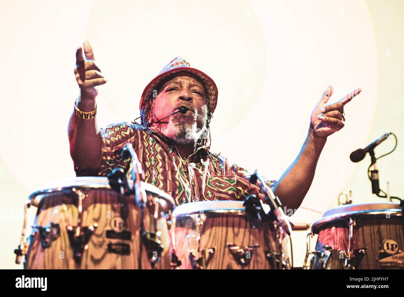 ITALY, GRUGLIASCO, JULY 2ND 2019: Leon Mobley, percussionist of the ...