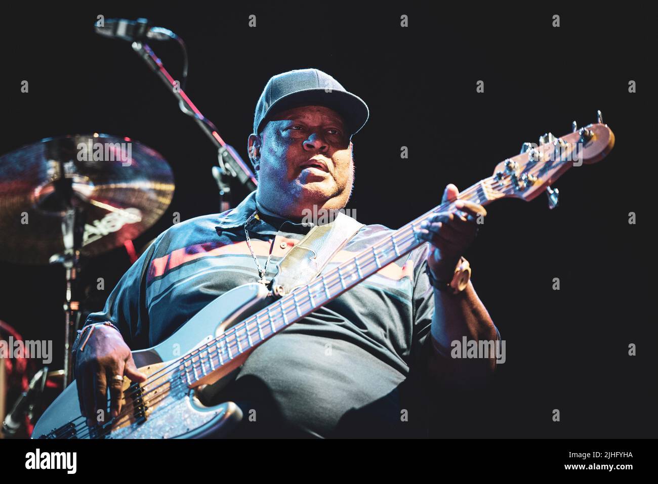 ITALY, GRUGLIASCO, JULY 2ND 2019: Juan Nelson, bassist of the American rock band “Ben Harper ...