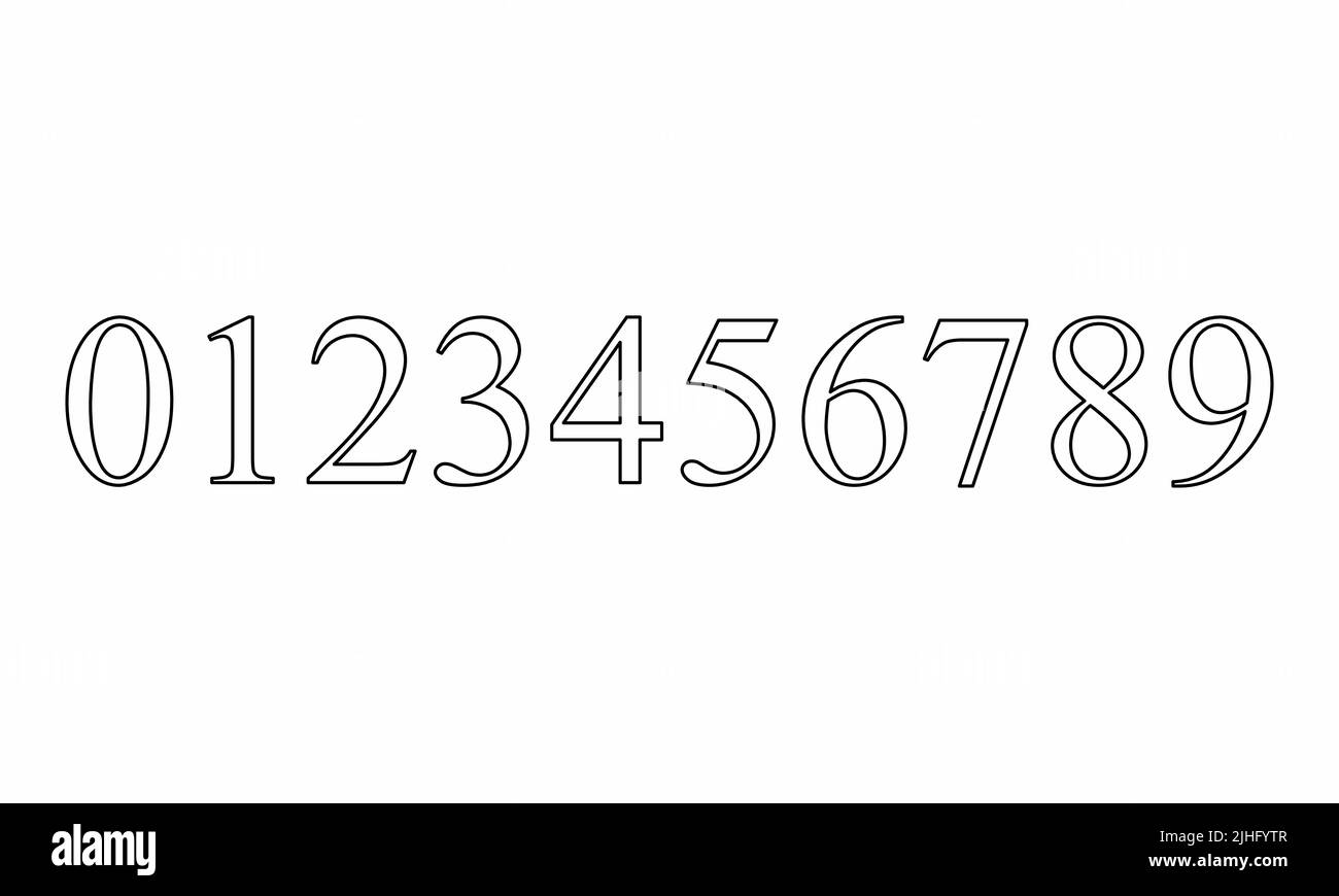 Numbers set illustration. Black outlines on white background Stock ...