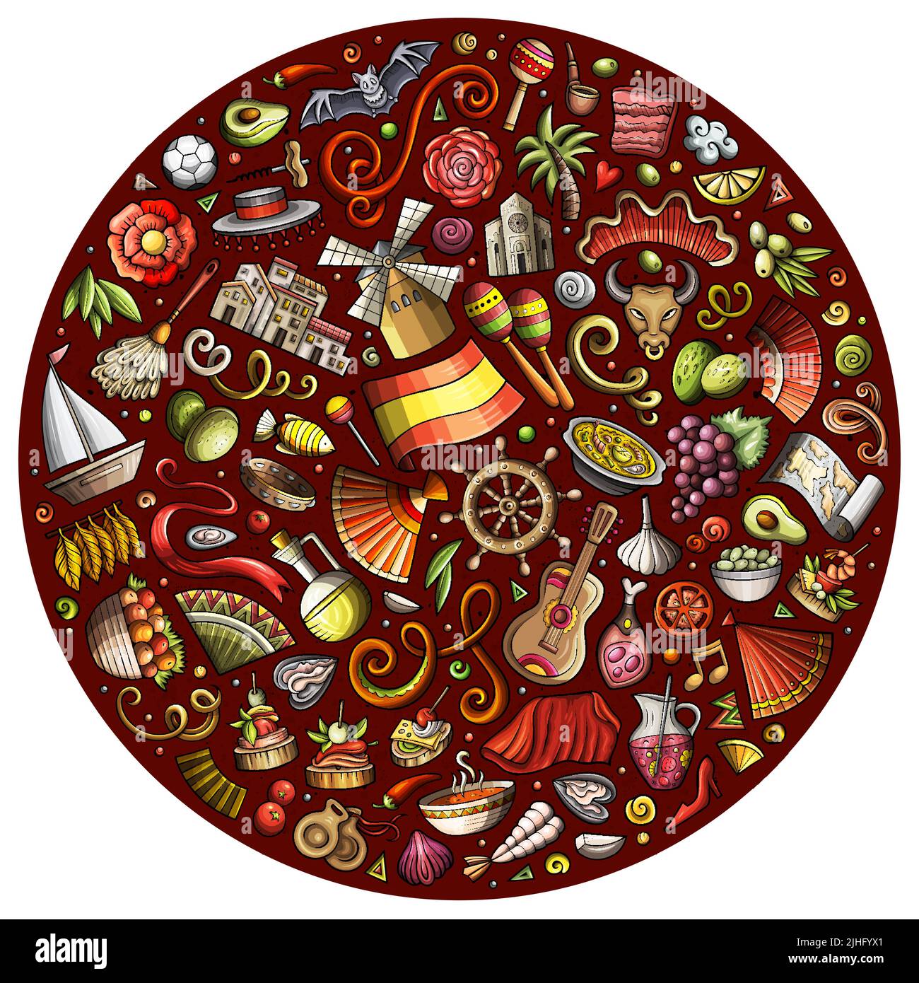 Set of Spain cartoon doodle objects, symbols and items Stock Vector ...