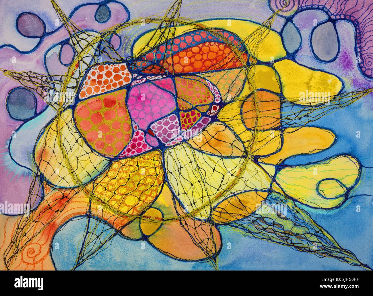 Heart surrounded by golden star. The dabbing technique near the edges ...