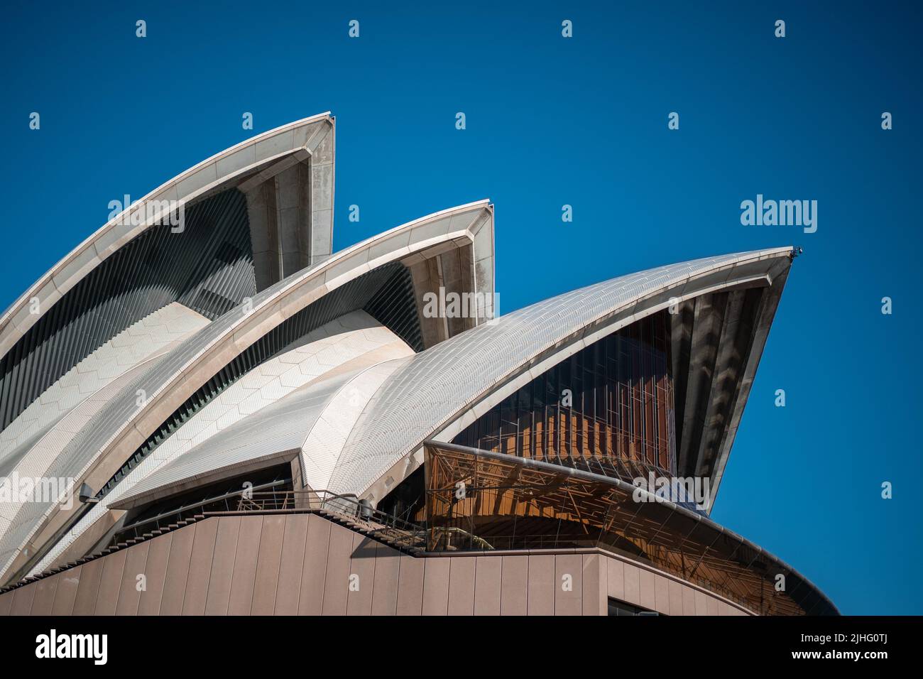 A partial view of the Sydney opera house building in Australia on a ...