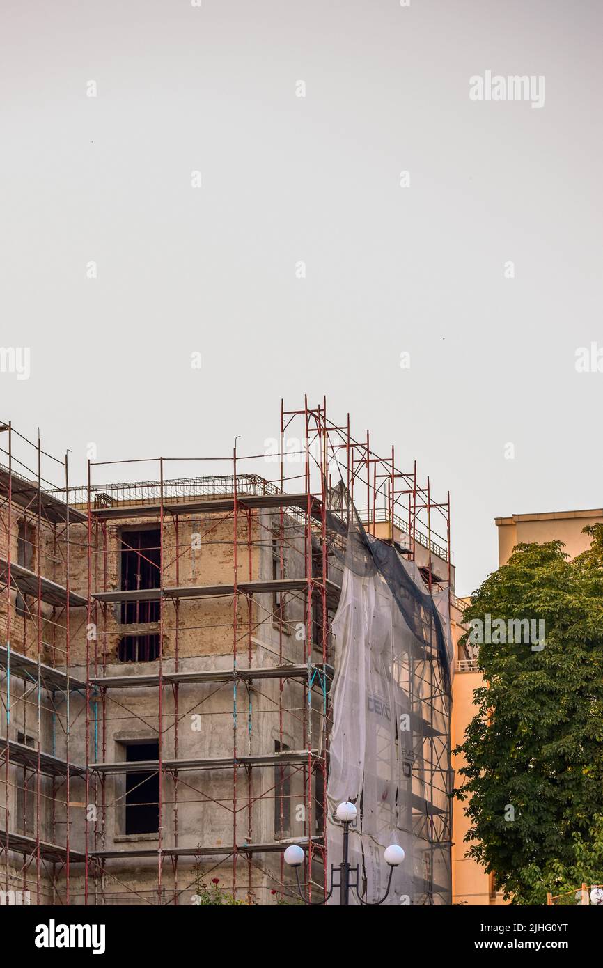 The front facade of a building under construction in Iasi, Romania ...