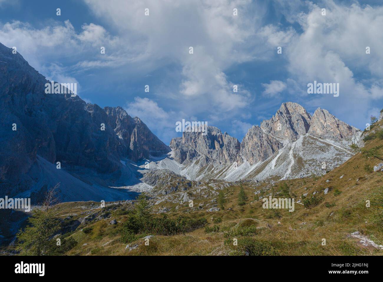 Panorama of Vallon Popera rocky basin at the foot of Dolomite peaks ...