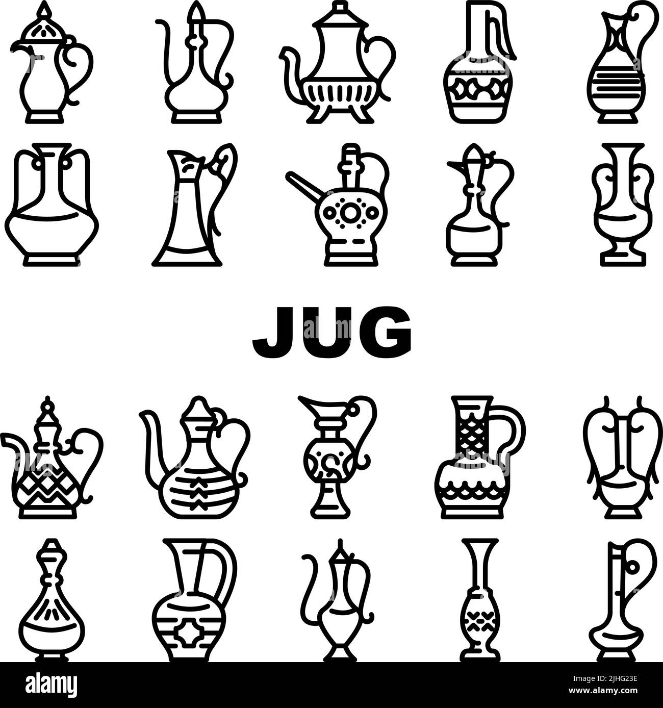 Arabic Jug Traditional Container Icons Set Vector Stock Vector Image ...