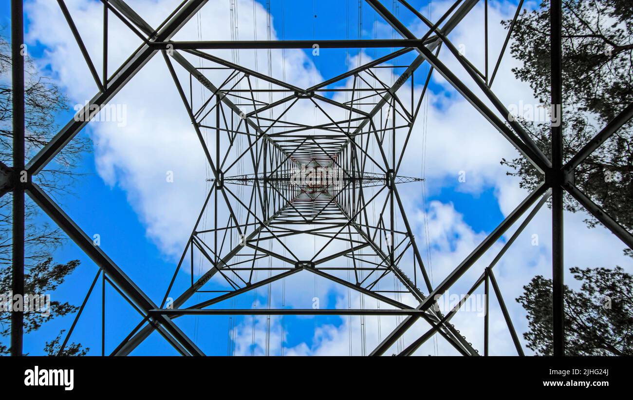 Image of power pole photographed vertically from ground perspective ...