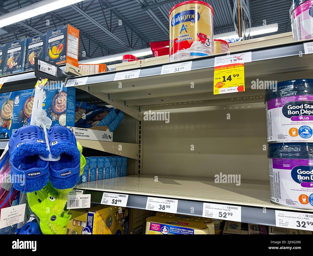 Vancouver,Canada - May 19, 2022: Empty shelves with baby formula inside ...