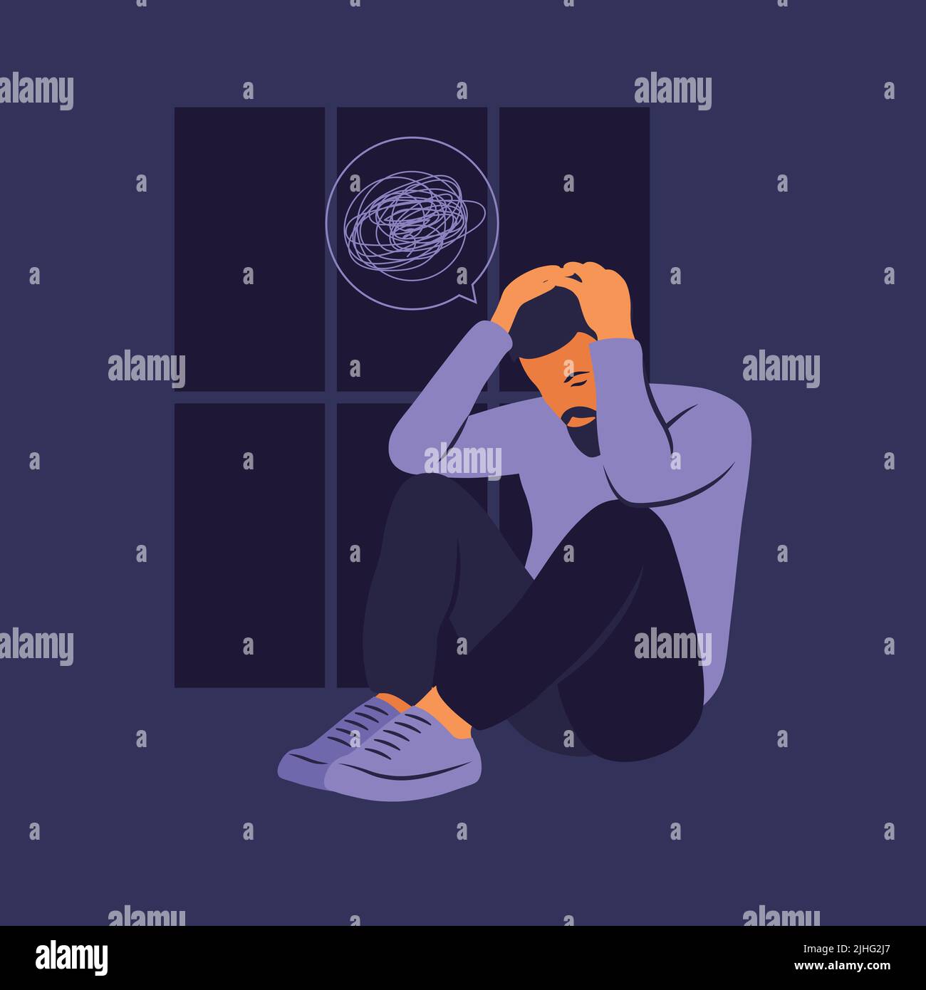 Depressed sad man thinking over problems. Bankruptcy, loss, crisis ...