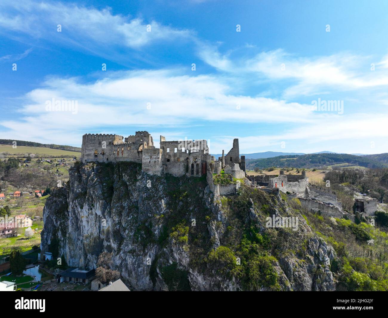 Aerial view of Beckov Castle in the village of Beckov in Slovakia Stock ...