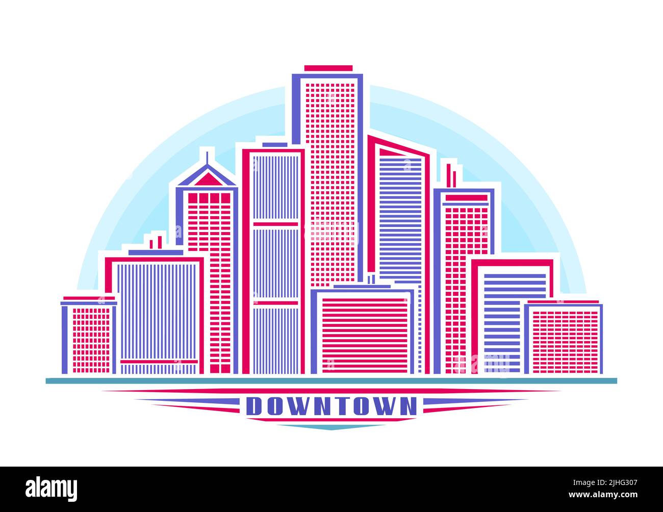 Vector illustration of Downtown Skyline, horizontal decorative poster ...