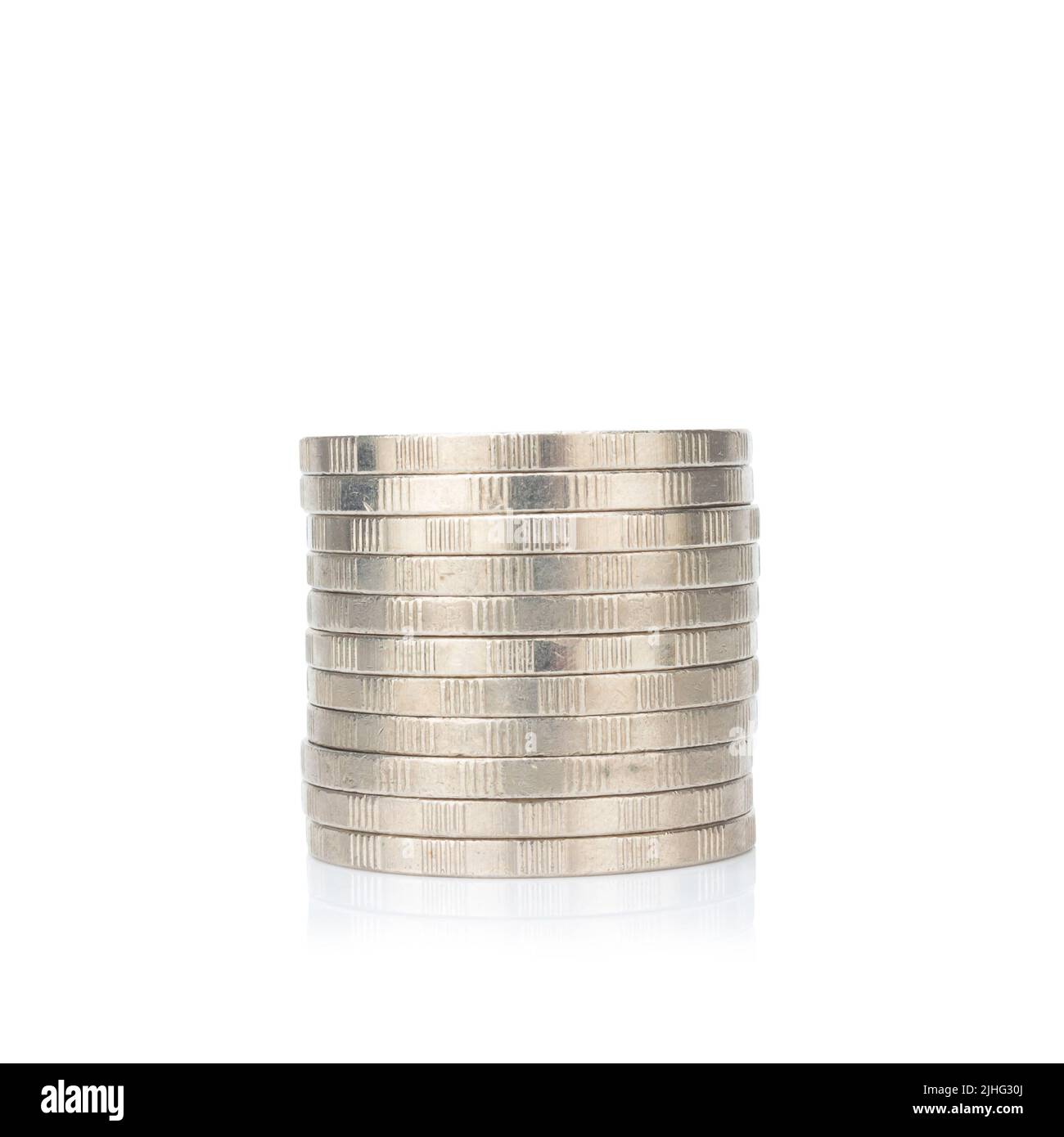 silver coin stack. town. pile. isolated on white background Stock Photo ...