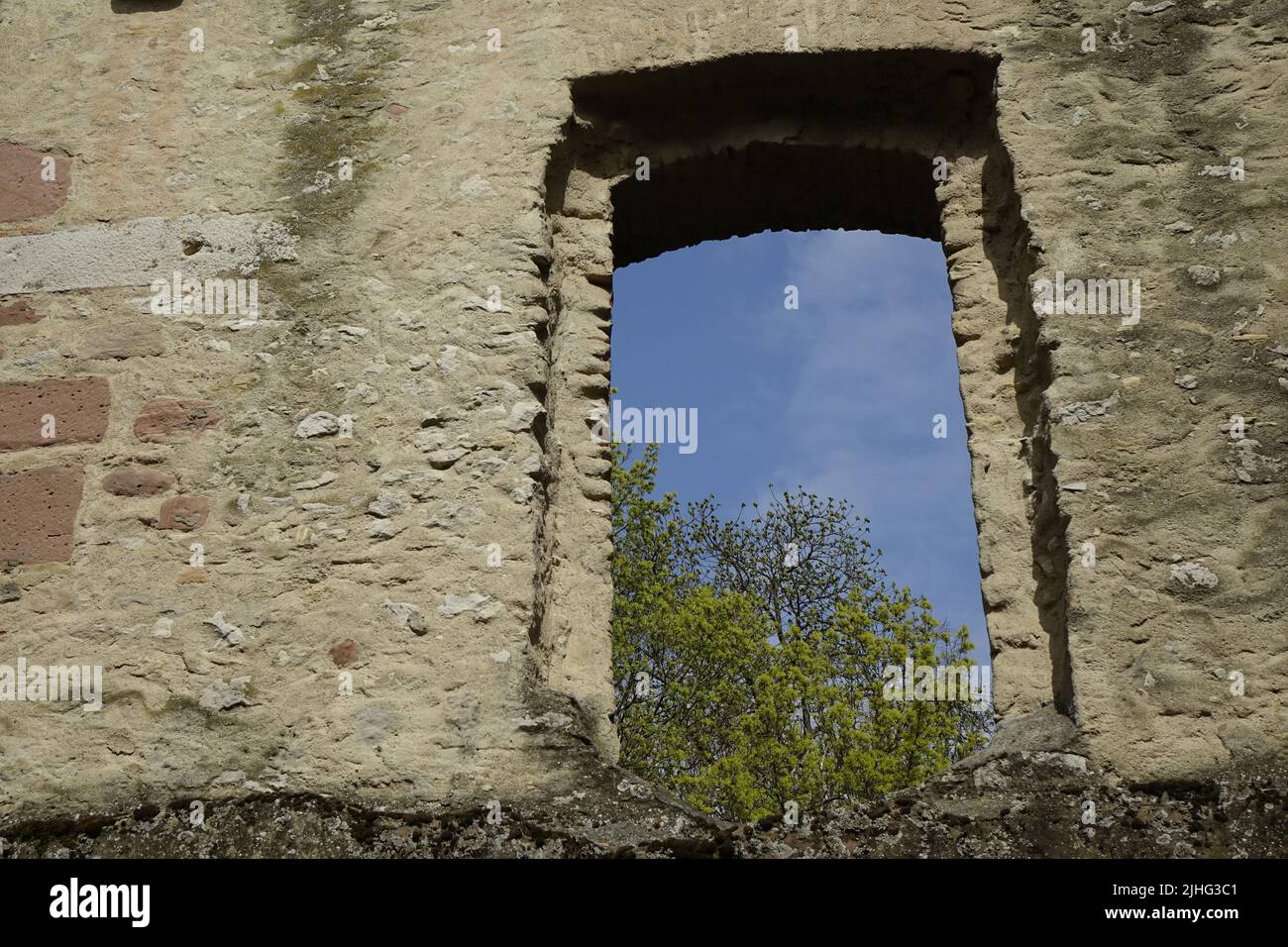 A front view of an arch of an old castle in Oppenheim, Rheinhessen ...