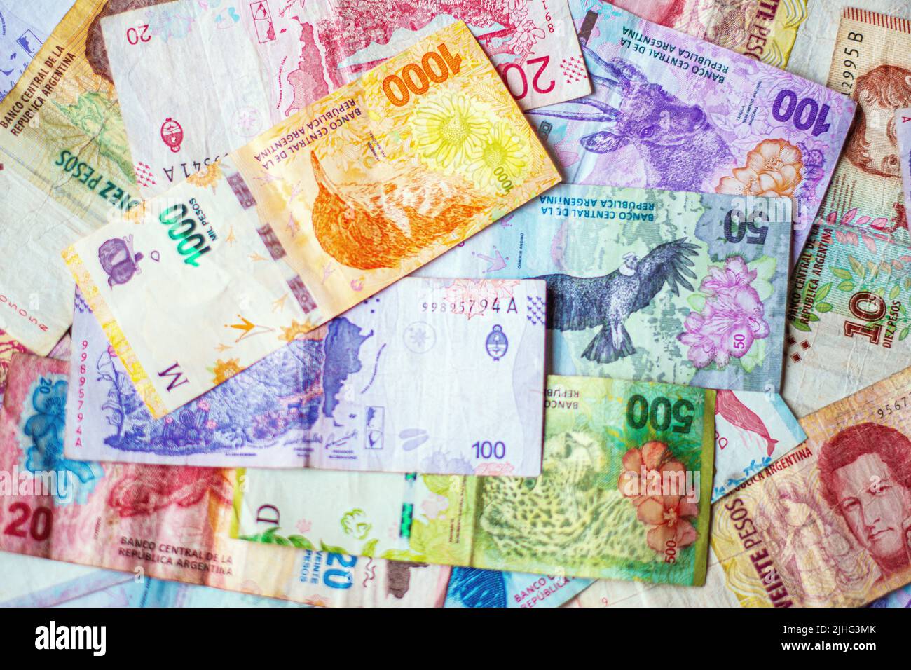 Argentine pesos of different values. Money from Argentina in cash Stock ...