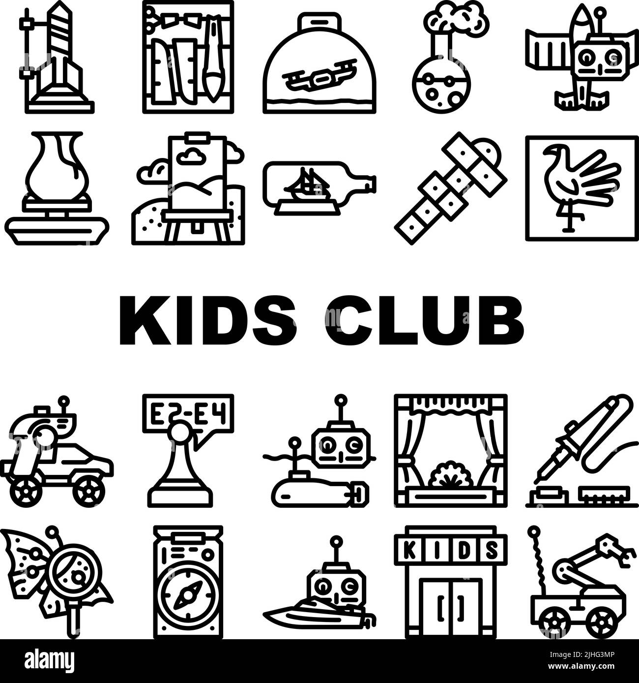 Kids Club Hobby Funny Occupation Icons Set Vector Stock Vector Image ...