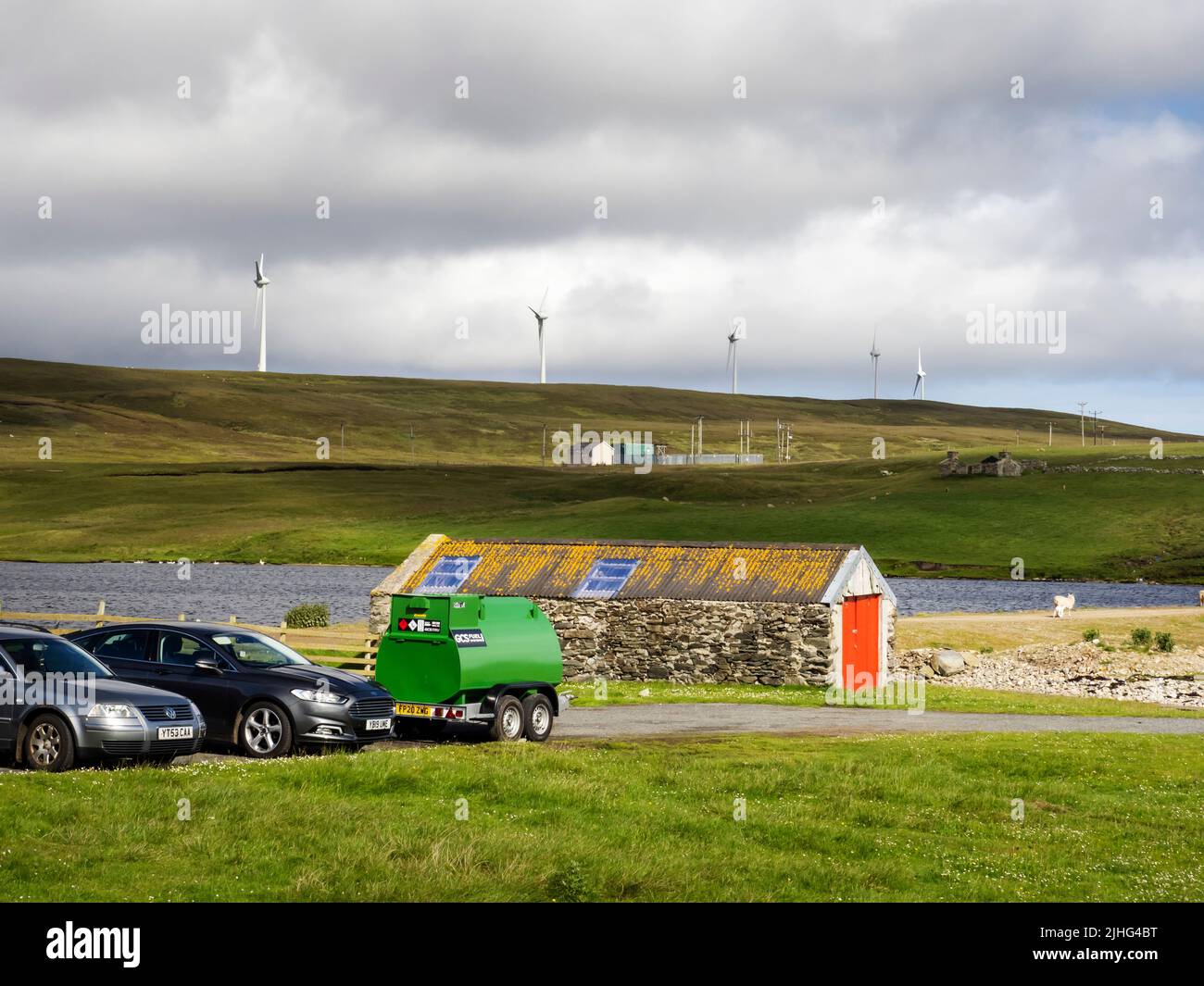 Wind turbines at Gutcher on Yell, Shetland, Scotland, UK Stock Photo ...