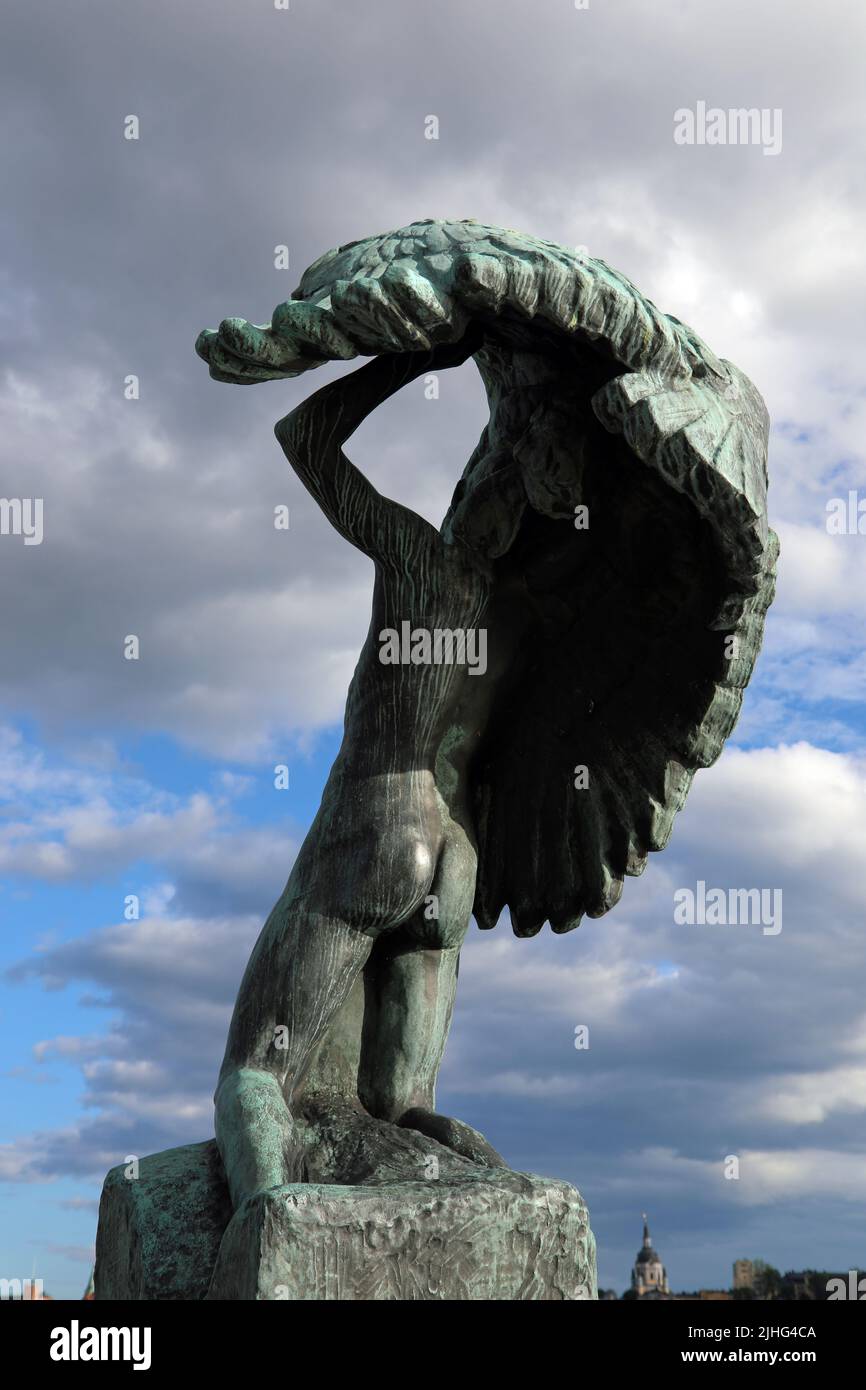 Statue called Vingar by Carl Milles facing the Stromkajen Waterfront in ...