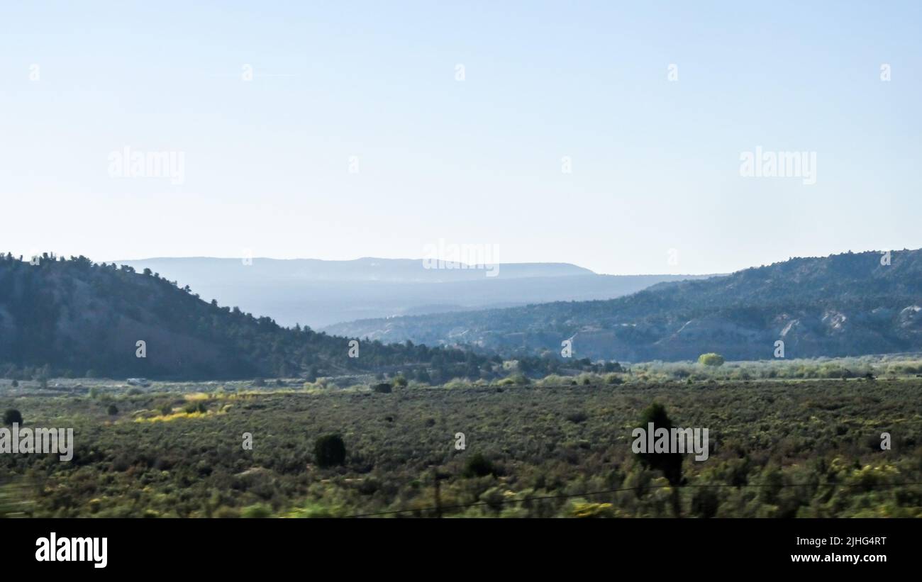 View of the distant rolling hills, which form part of the Grand ...