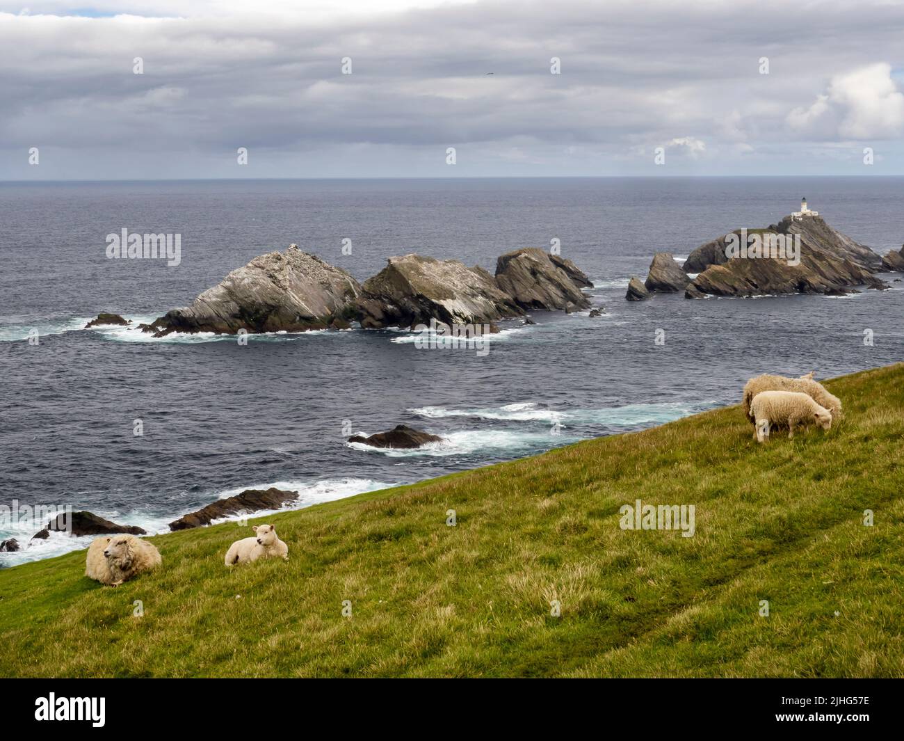 Muckle Flugga lighthouse off Herma Ness on Unst, Shetland, Scotland, UK ...