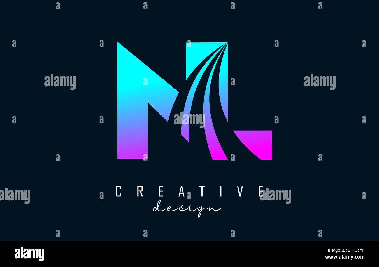 Creative colorful letter NL n l logo with leading lines and road ...
