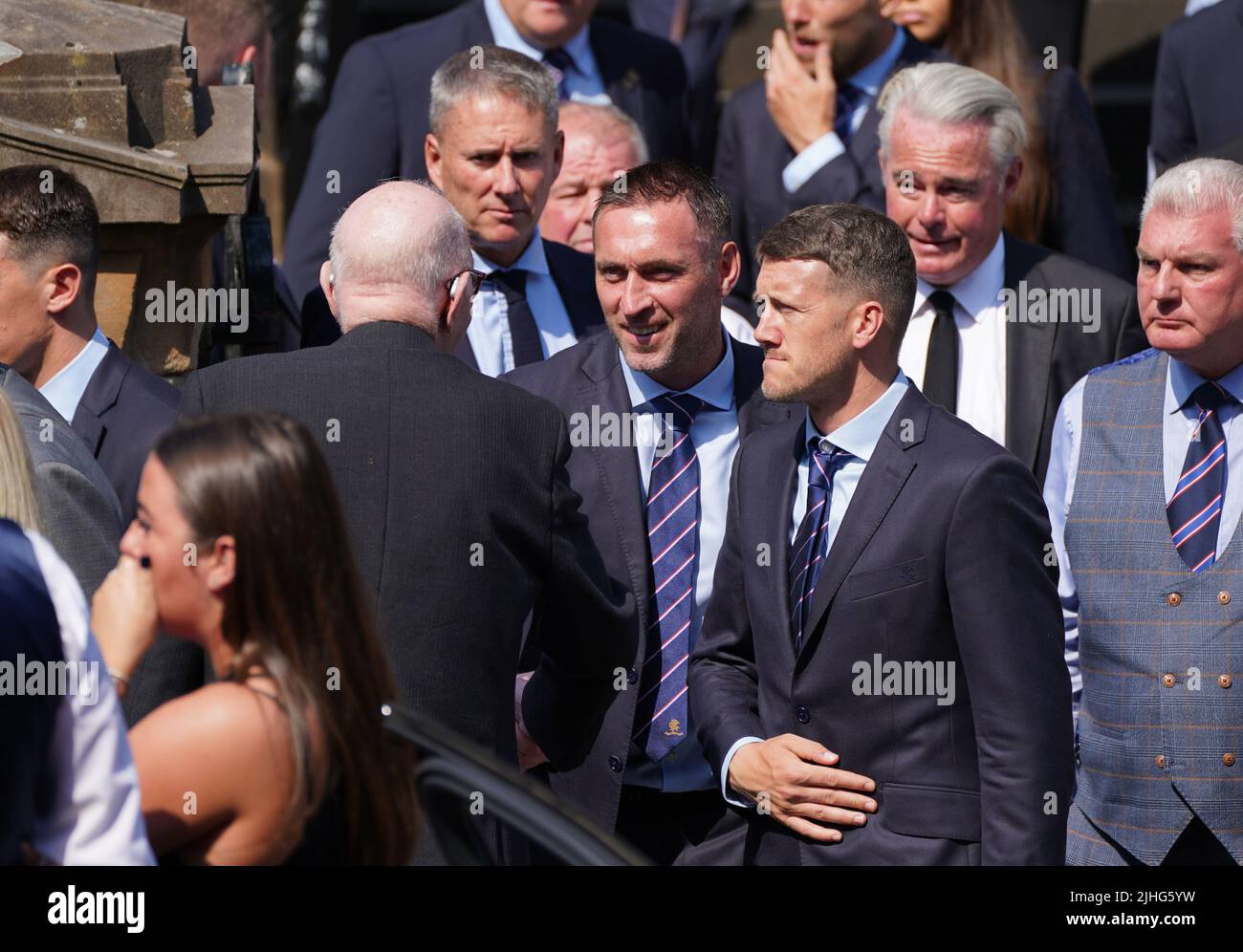 Rangers goalkeeper Allan McGregor (centre) leaves the church after the ...