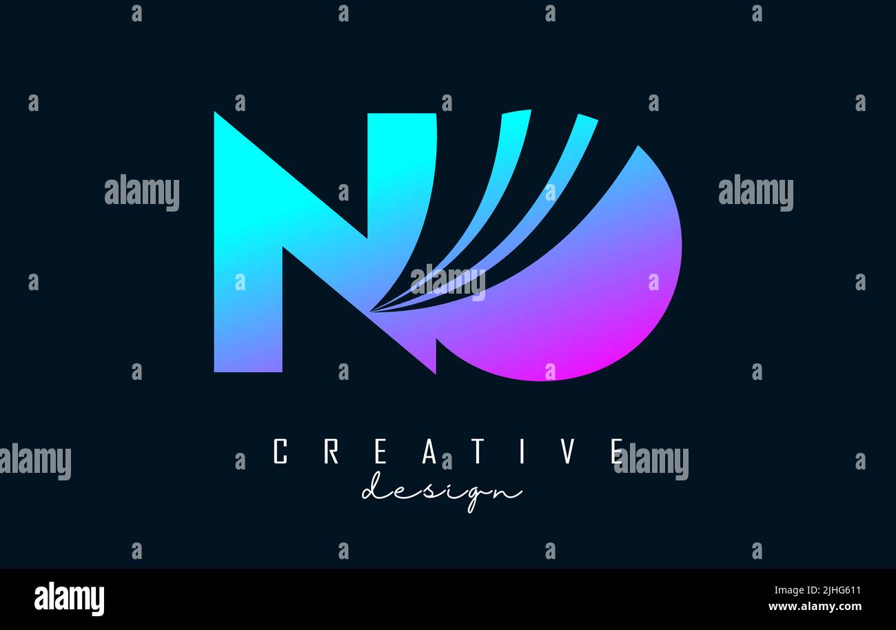 Creative colorful letter NO n o logo with leading lines and road ...