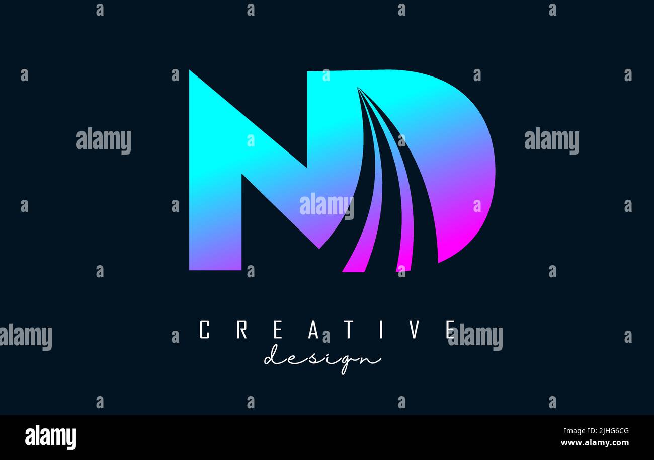 Creative colorful letter ND n d logo with leading lines and road ...
