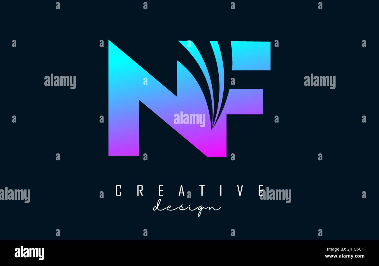 Creative colorful letter NF n f logo with leading lines and road ...