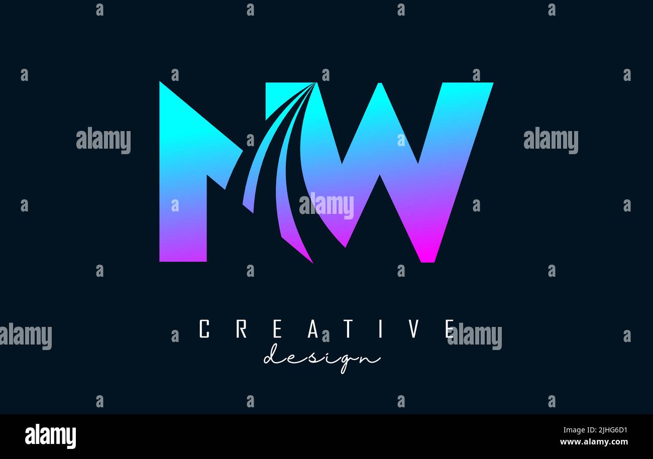 Creative colorful letter NW n w logo with leading lines and road ...