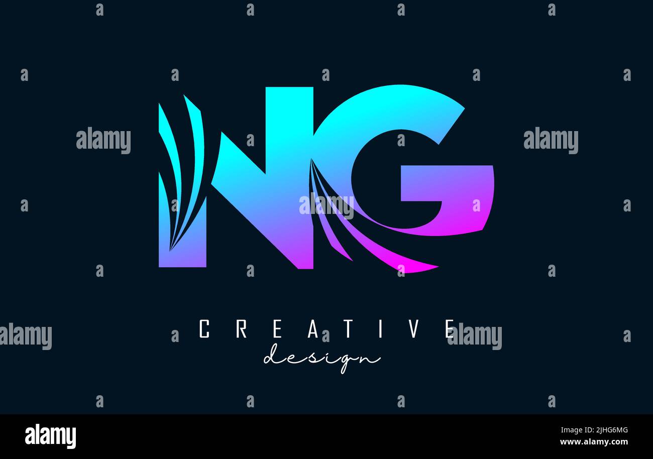 Creative colorful letter NG n g logo with leading lines and road ...