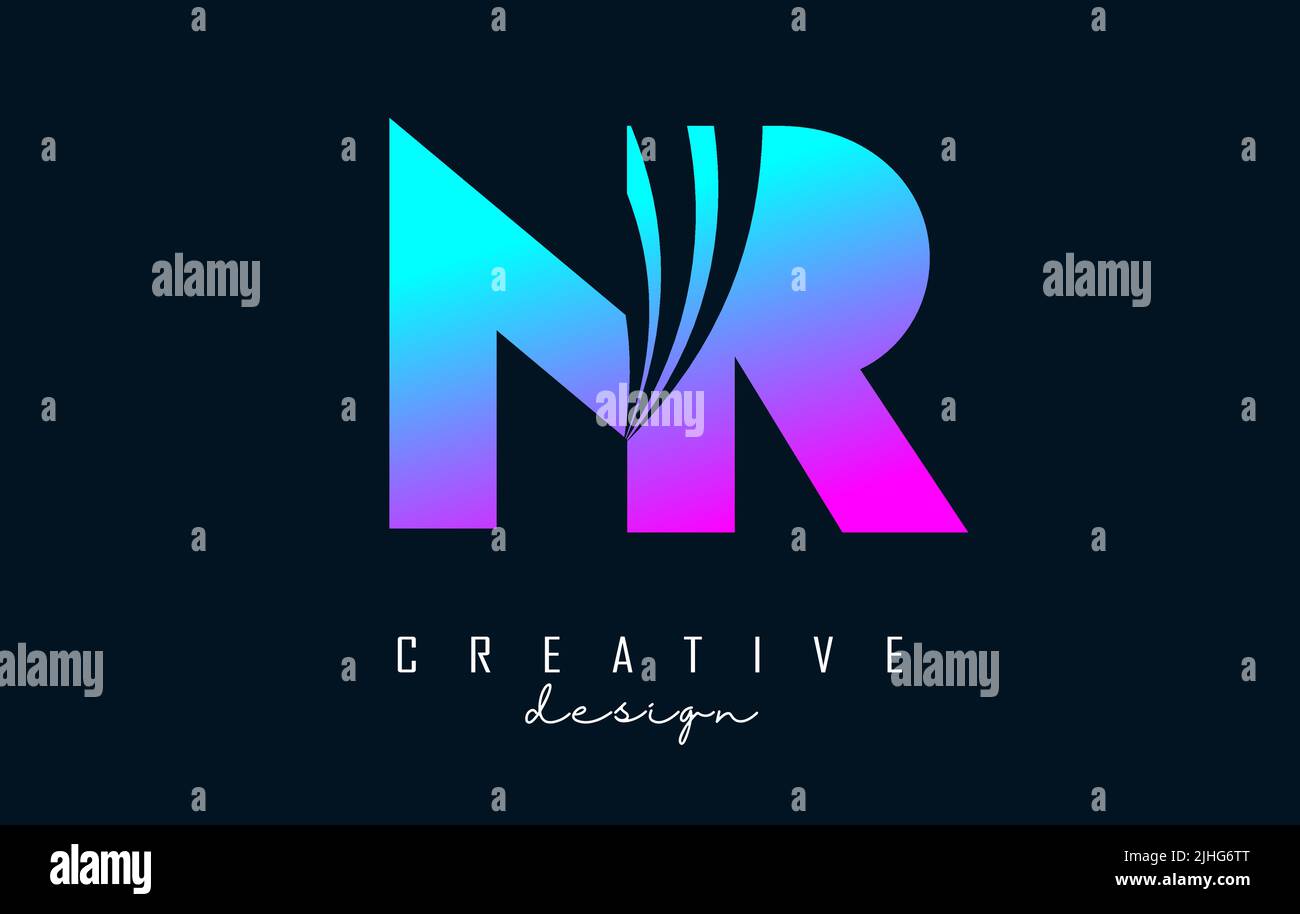 Creative colorful letter NR n r logo with leading lines and road ...