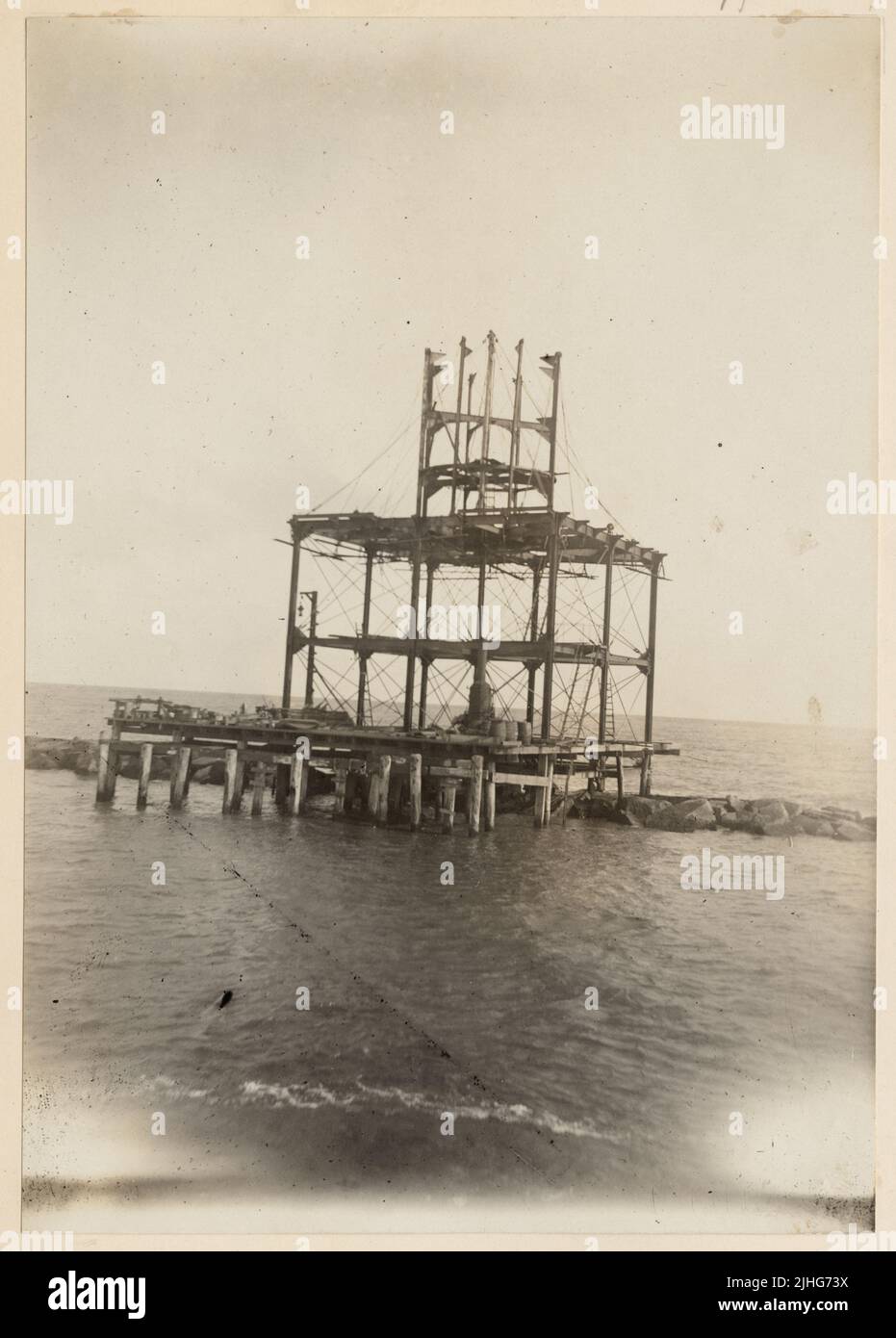 Texas - Galveston. Galveston Jetty Light Station, Texas. All columns ...