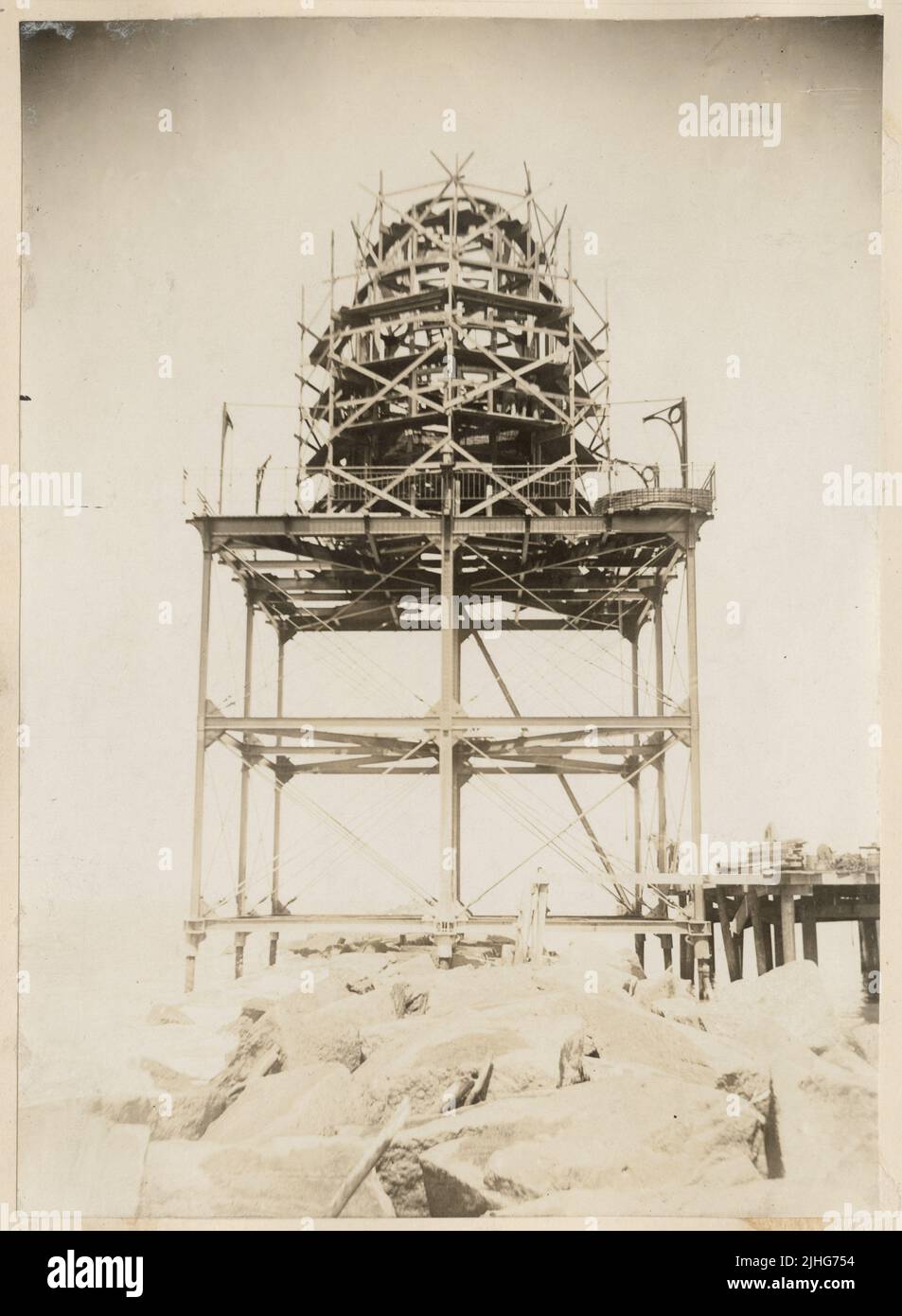 Texas - Galveston. Galveston Jetty Light Station, Texas. Staging shown ...