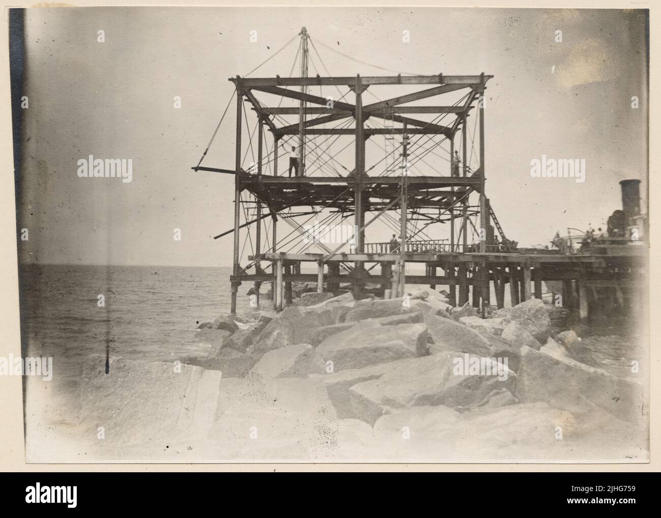 Texas - Galveston. Galveston Jetty Light Station, Texas. Upper columns ...