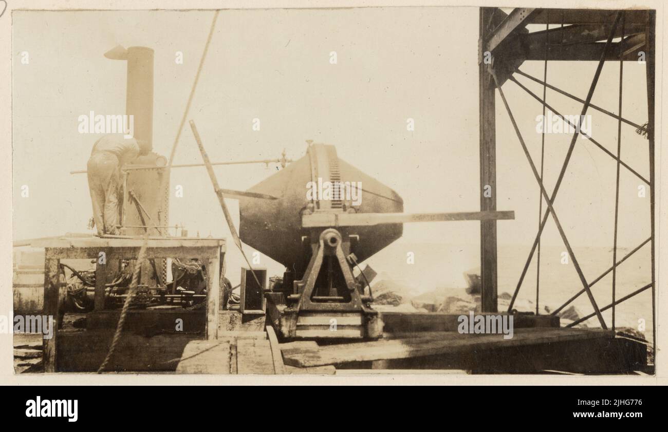 Texas - Galveston. Galveston Jetty Light Station, Texas. Steam concrete ...