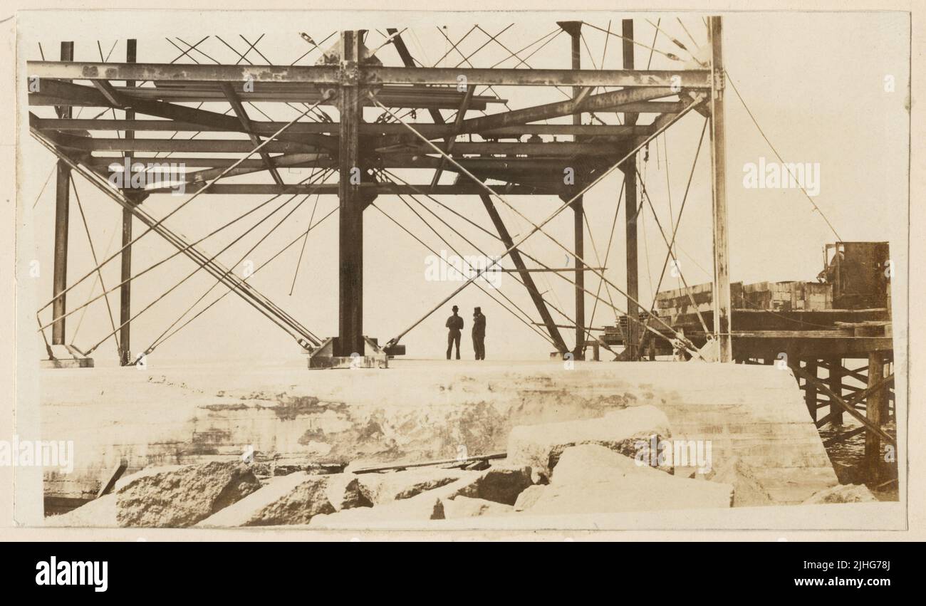 Texas - Galveston. Galveston Jetty Light Station, Texas. Concrete block ...