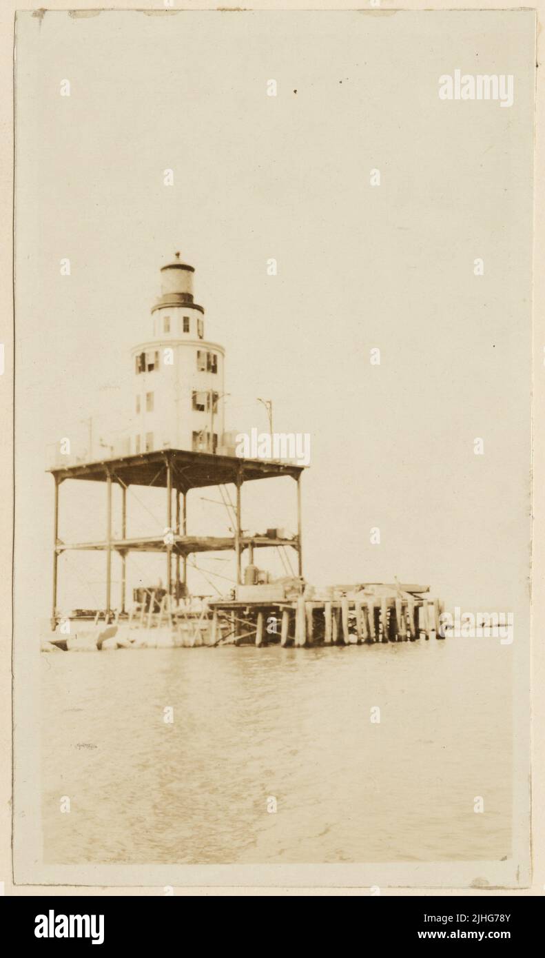 Texas - Galveston. Galveston Jetty Light Station, Texas. Concrete wharf ...