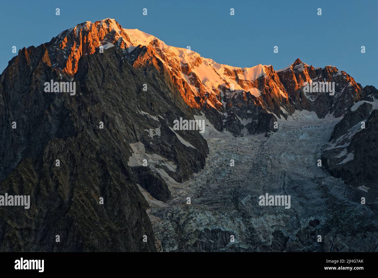 Sun rises on Mont-Blanc de Courtmayeur, the italian side of the famous ...