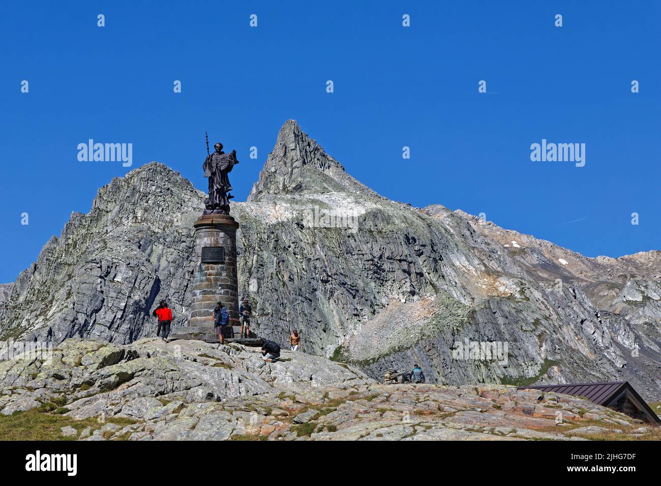The Great St Bernard Pass Monument. This pass is the third highest in ...