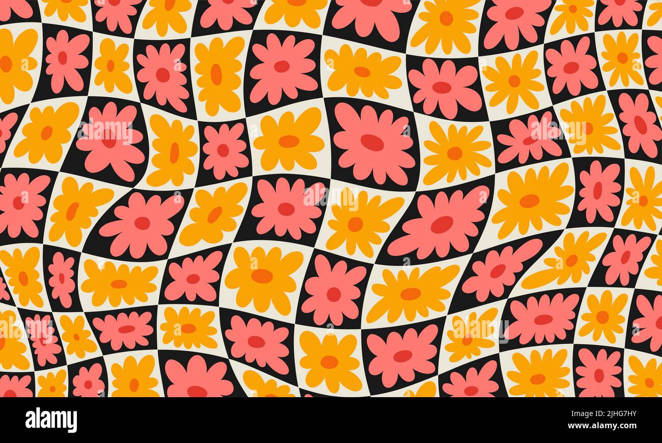 Hippie funky vibe style. Vintage 1960-1970. Hippy flower retro dice ...