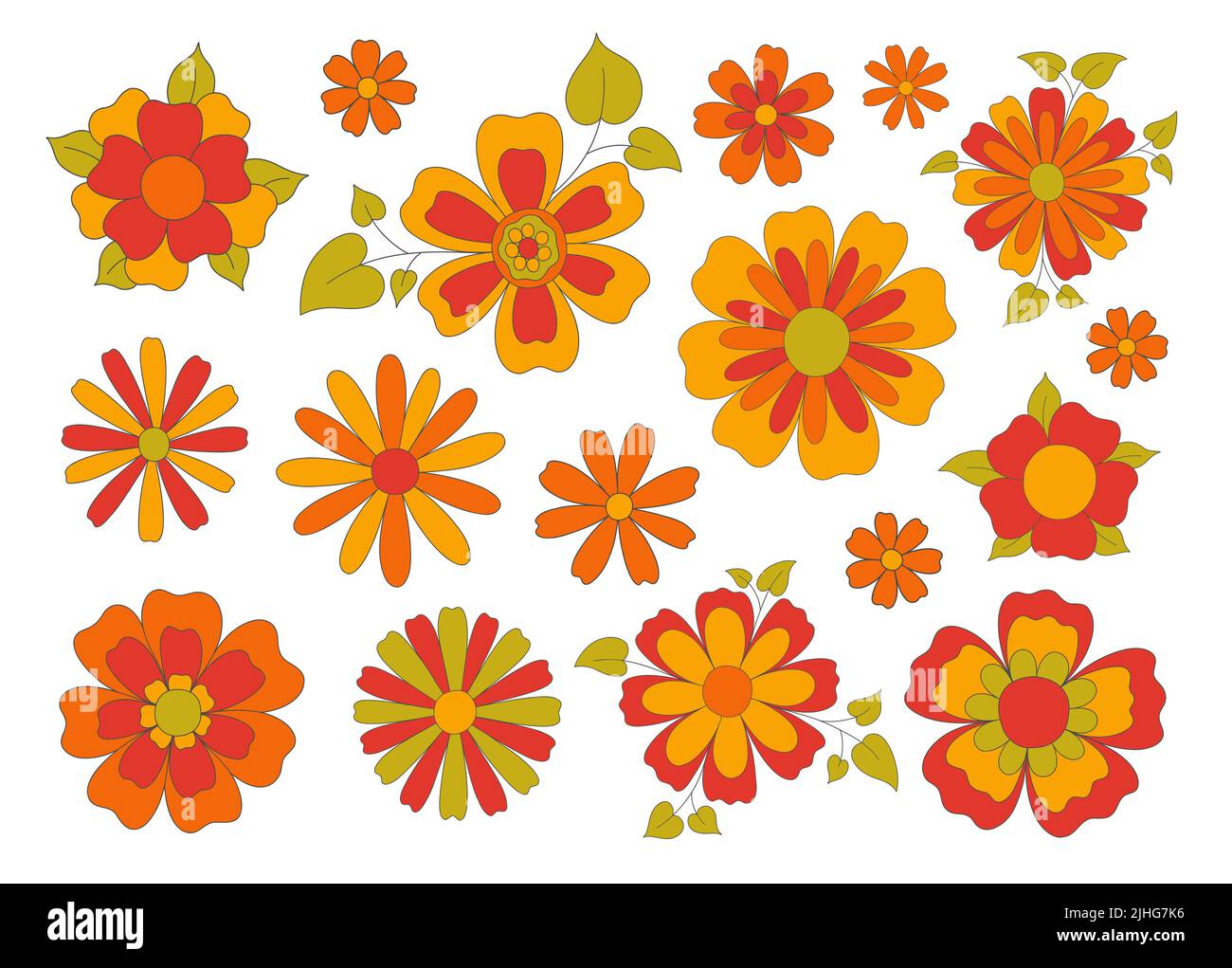 Hippie funky vibe style flower set. Vintage 1960-1970.All element are ...