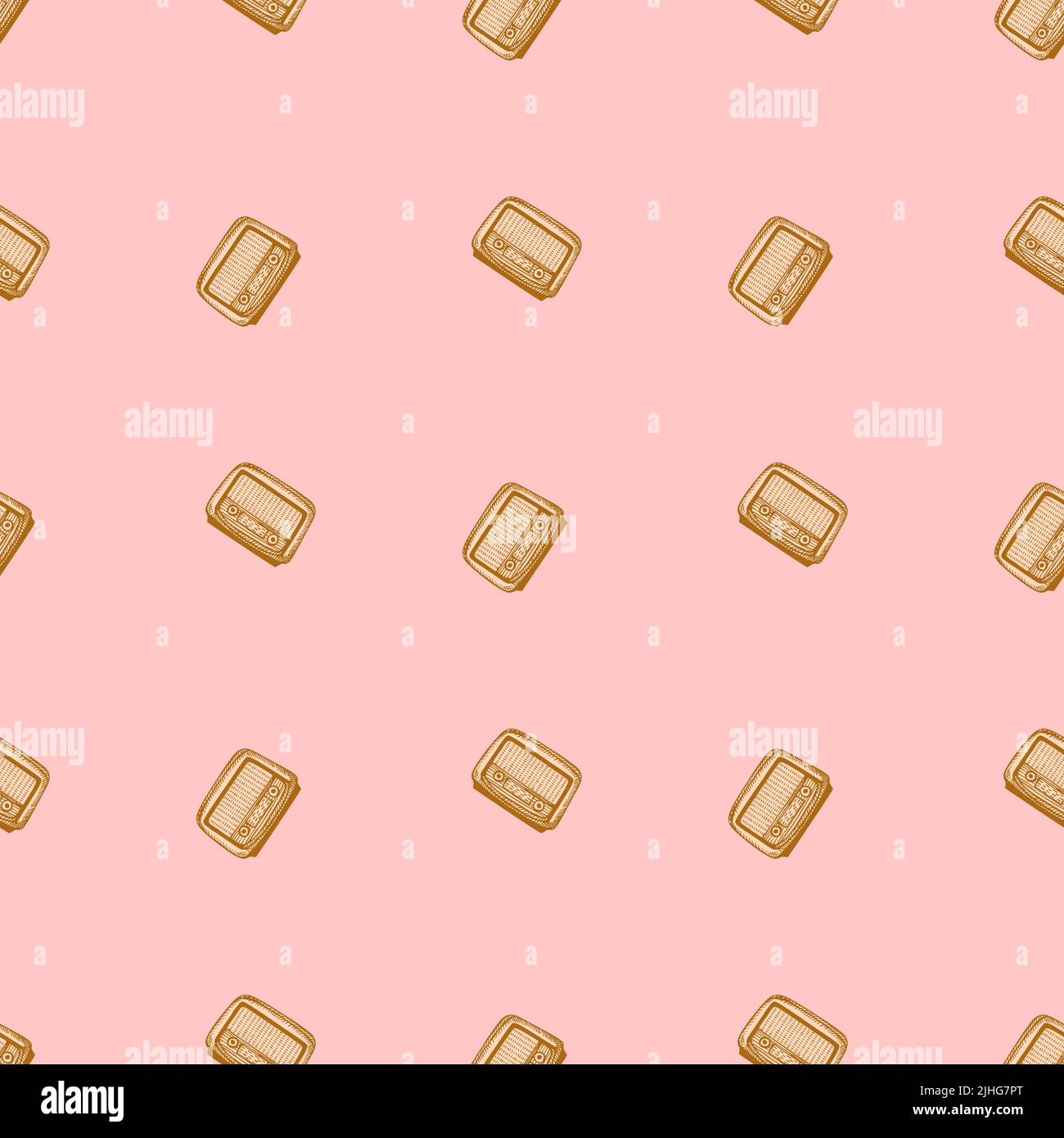 Retro radio engraved seamless pattern. Vintage media equipment in hand ...
