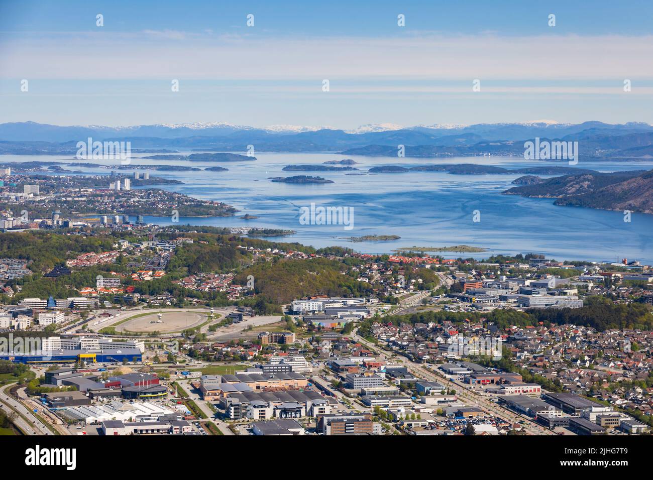Aerial views of Forus and the racecourse, Stavanger from a helicopter ...