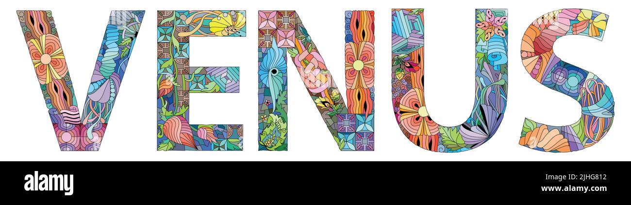 Hand-painted art design. Hand drawn illustration words VENUS for t ...